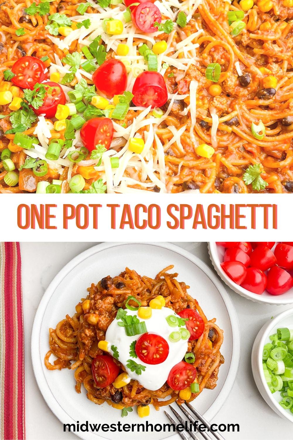 One Pot Taco Spaghetti - Midwestern HomeLife